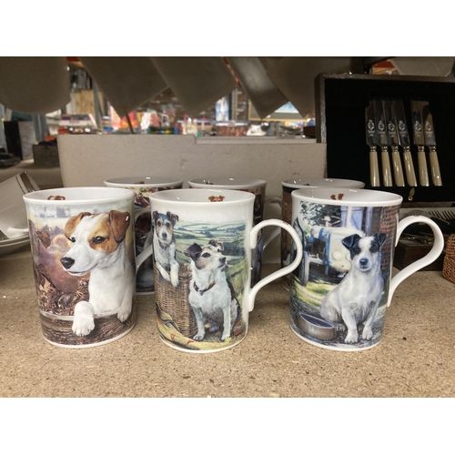 AN AS NEW BOXED SET OF SIX DANBURY MINT PORCELAIN 'JACK RUSSELL' MUGS