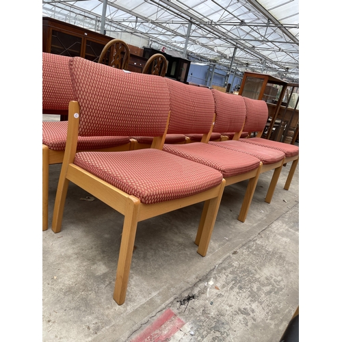 A SET OF EIGHT MODERN WOODEN FRAMED AND UPHOLSTERED FUNCTION CHAIRS