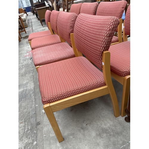 A SET OF EIGHT MODERN WOODEN FRAMED AND UPHOLSTERED FUNCTION CHAIRS