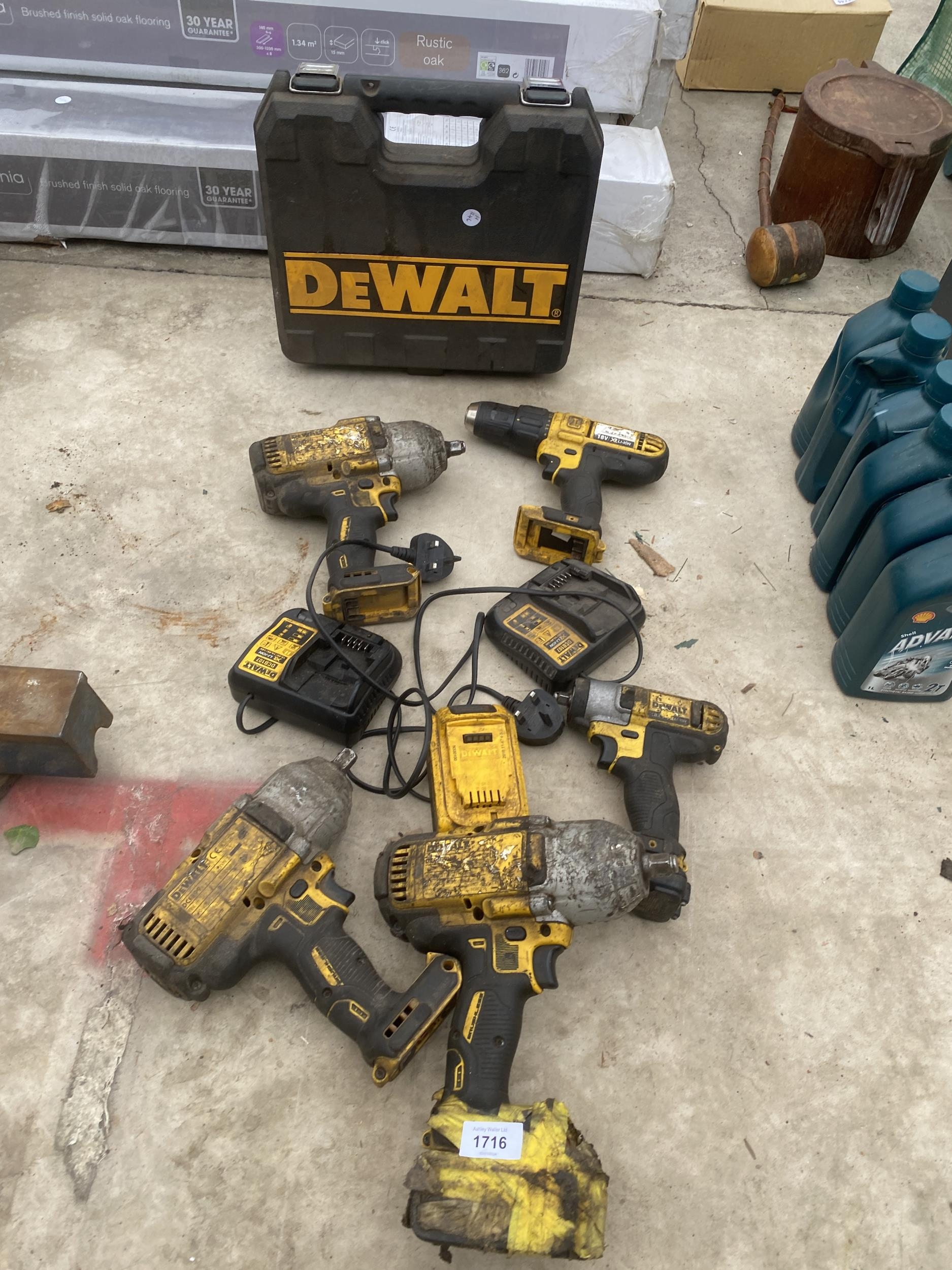 FIVE VARIOUS DEWALT POWER TOOLS TO INCLUDE DRILLS AND IMPACT WRENCHES ...