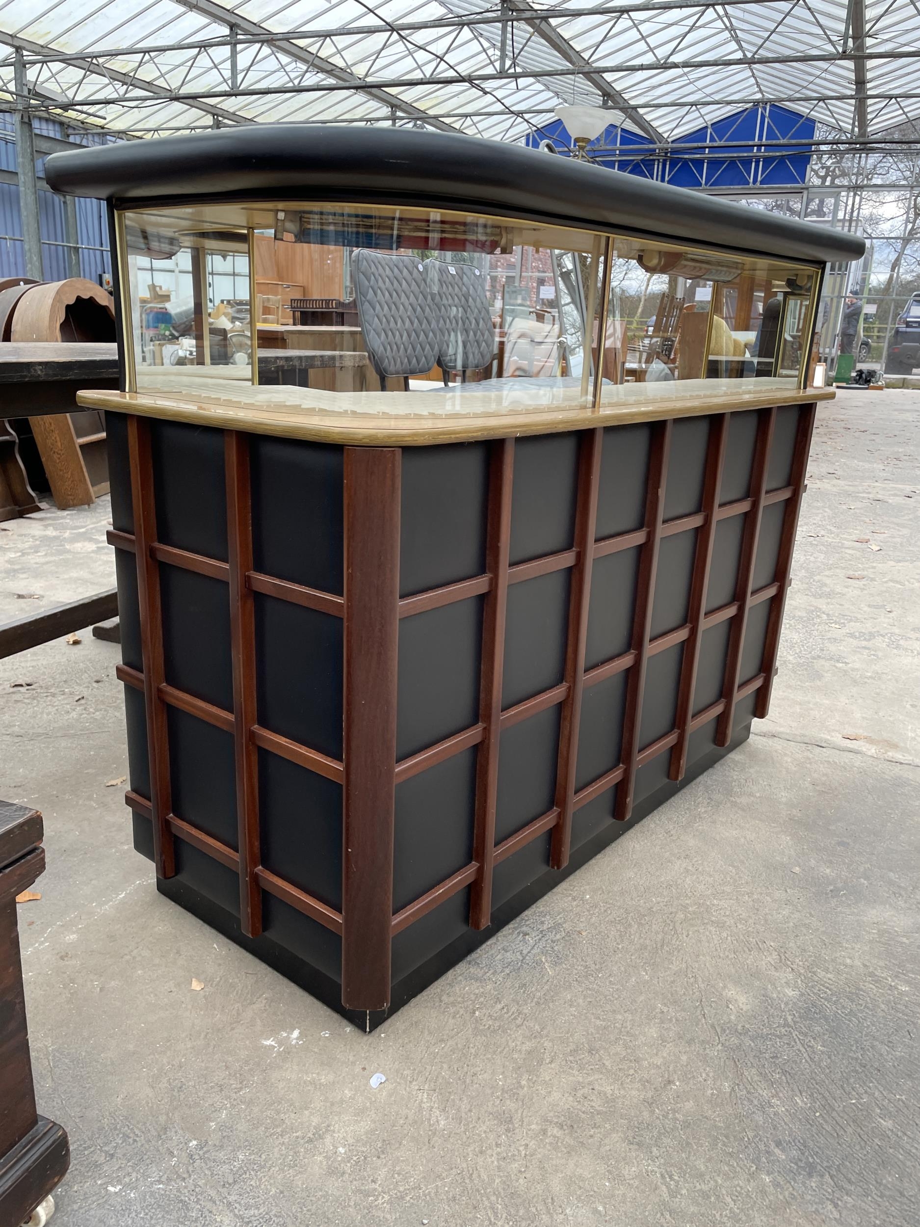 A BARGET BUILT L-SHAPED COCKTAIL BAR, 52" WIDE