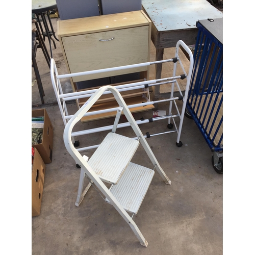 TWO VARIOUS SHOE RACKS AND A TWO RUNG STEP LADDER