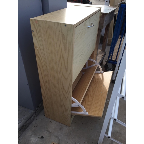 TWO VARIOUS SHOE RACKS AND A TWO RUNG STEP LADDER