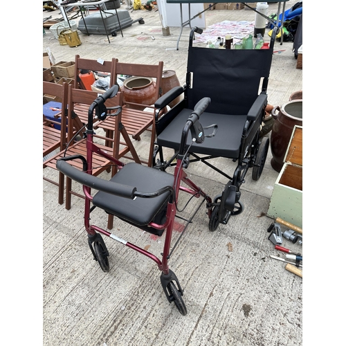 A FOLDING LOMAX WHEELCHAIR AND A DAYS MOBILITY SEAT WALKING FRAME