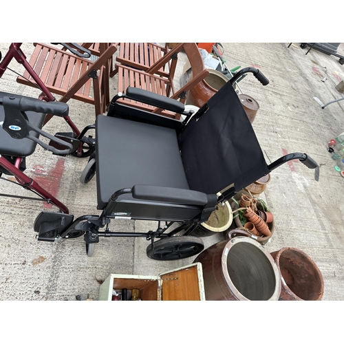 A FOLDING LOMAX WHEELCHAIR AND A DAYS MOBILITY SEAT WALKING FRAME