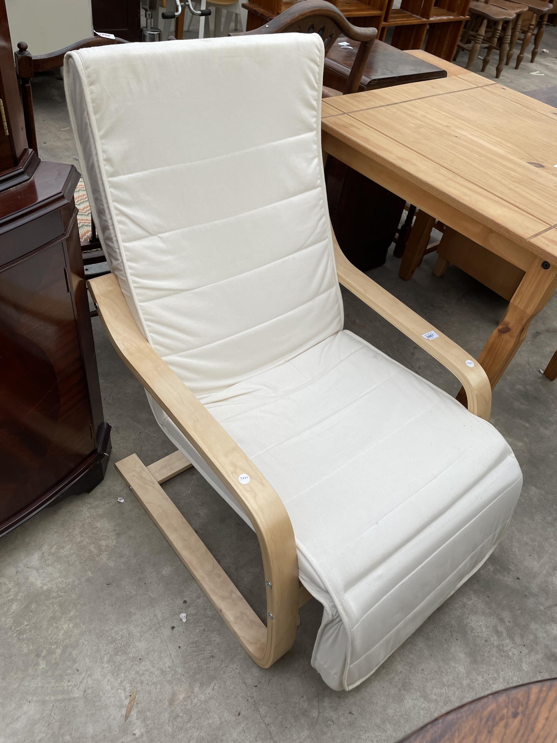 AN IKEA STYLE BENTWOOD FIRESIDE CHAIR