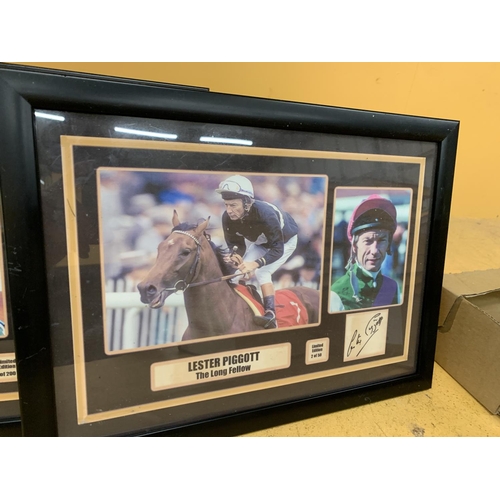THREE AUTOGRAPHED FRAMED MONTAGES OF LESTER PIGGOTT, RUBY WALSH AND ...