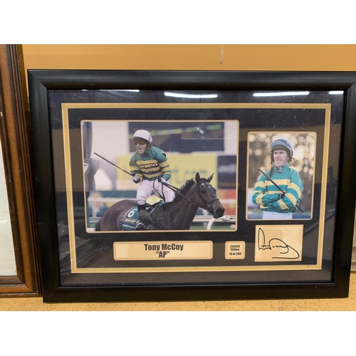 THREE AUTOGRAPHED FRAMED MONTAGES OF LESTER PIGGOTT, RUBY WALSH AND ...