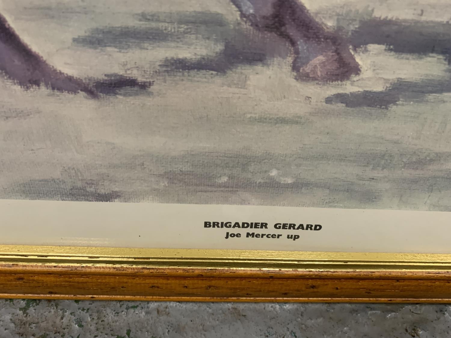 A FRAMED PRINT OF BRIGADIER GERARD AND JOE MERCER BY NEIL CAWTHORNE ...