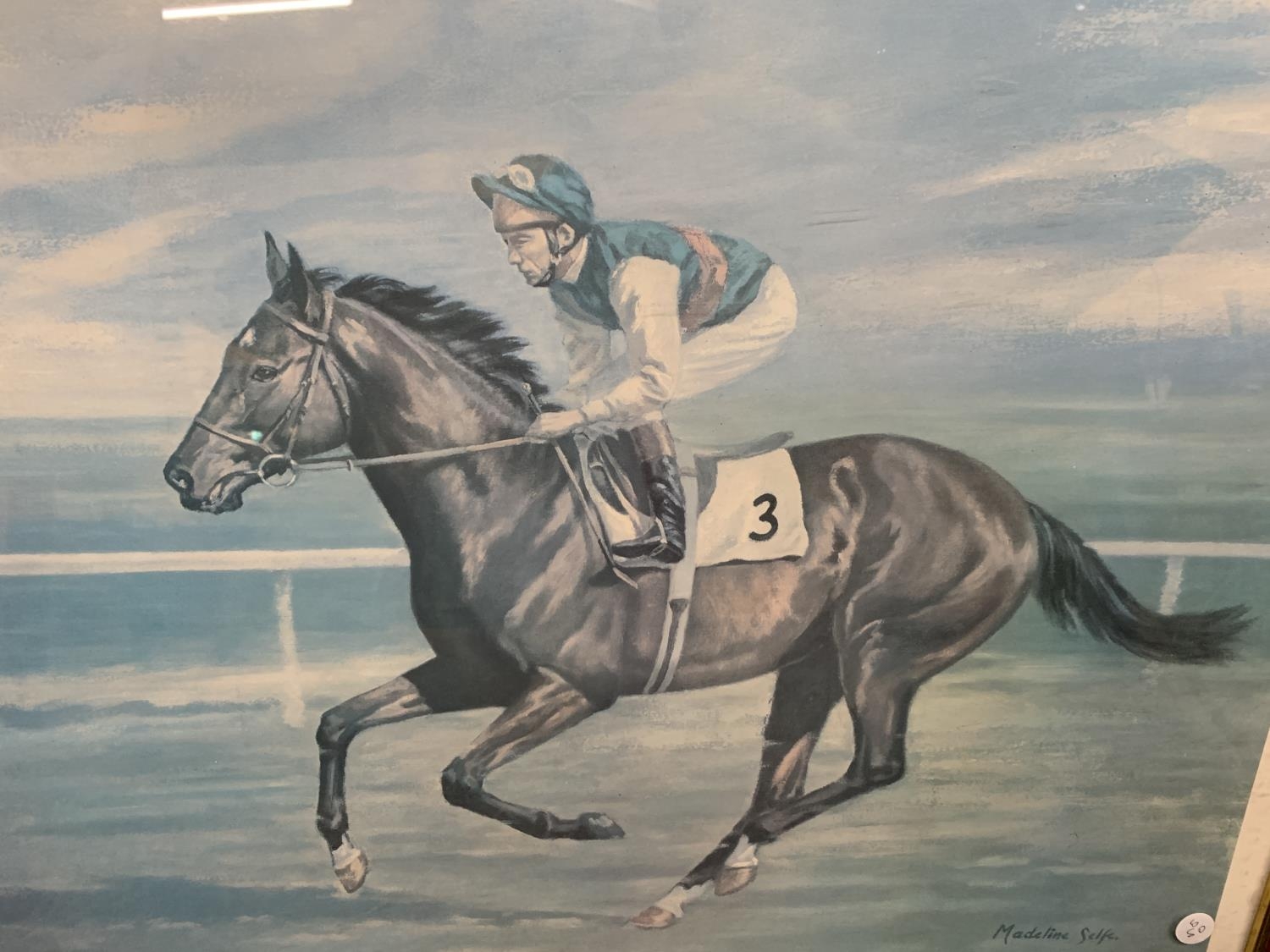 A FRAMED NIJINSKY AND LESTER PIGGOTT PRINT, BY ARTIST MADELINE SELFE ...