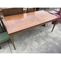 A MODERN DINING TABLE WITH ROSEWOOD EFFECT TOP ON METALWARE FRAME AND ...