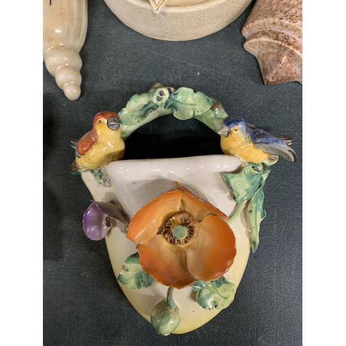 A COLLECTION OF VINTAGE CERAMIC WALL POCKETS TO INCLUDE SYLVAC, ETC