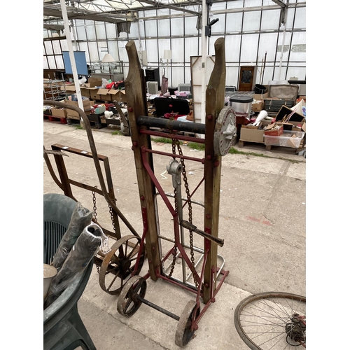 A VINTAGE WAGON LOADING SACK TRUCK