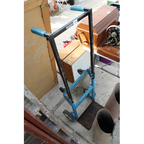 A BLACK AND DECKER SACK TRUCK AND TWO PLASTIC COAL SCUTTLES