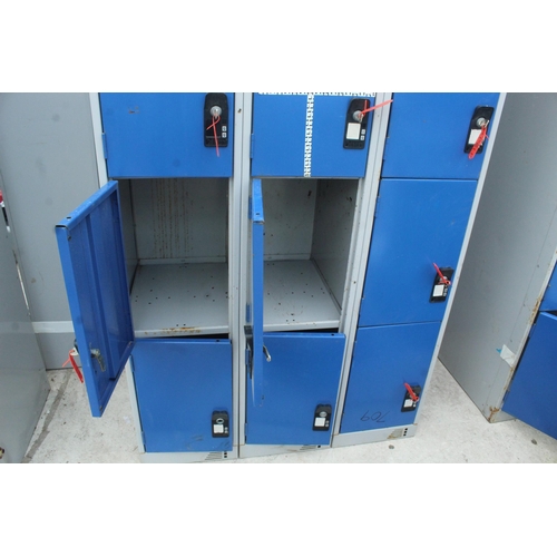 A BLOCK OF 12 LOCKERS MOSTLY WITH KEYS + VAT