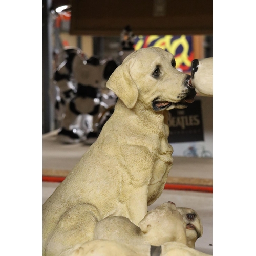 THREE LARGE RESIN GOLDEN LABRADOR DOG FIGURES