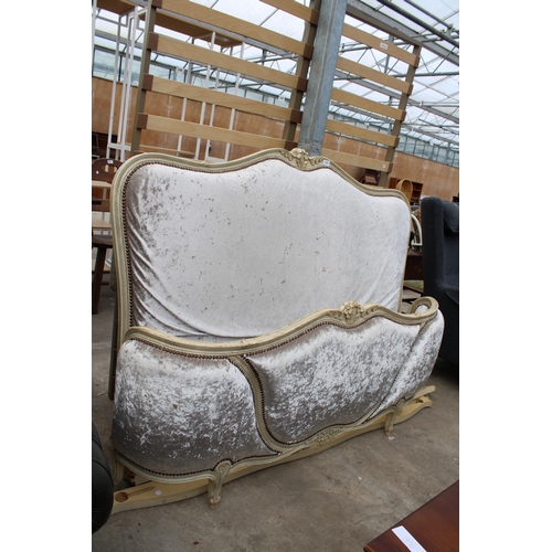 A MODERN 4' 6" CONTINENTAL STYLE BEDSTEAD WITH STUDDED UPHOLSTERED HEAD ...