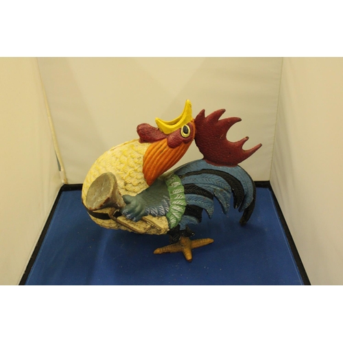 A HEAVY HAND PAINTED CAST METAL FRENCH COCKEREL