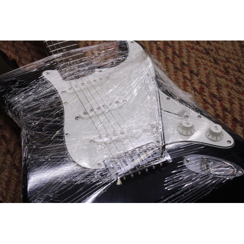 A BLACK, ENCORE STRATOCASTER ELECTRIC GUITAR