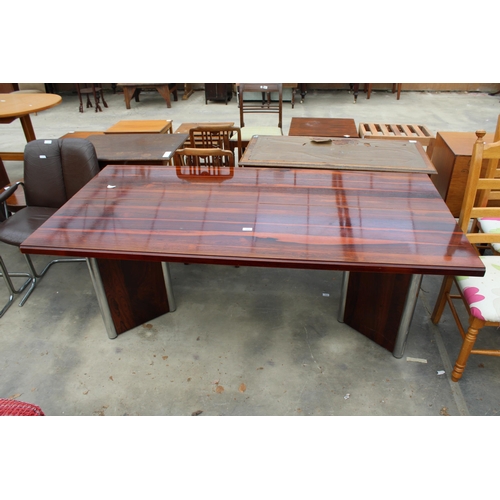 A RETRO HARDWOOD CONSOLE/DINING TABLE BY PIEFF WITH HINGED LID WITH ...