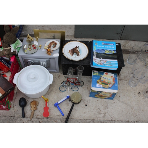 AN ASSORTMENT OF ITEMS TO INCLUDE A DIGITAL SAFE, MUSICAL INSTRUMENTS ...