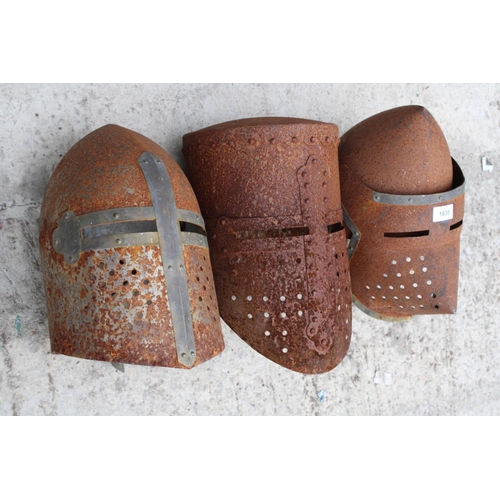 THREE RPRODUCTION METAL KNIGHTS HELMETS