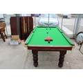A MODERN HALF SIZE (APPROX) SNOOKER/POOL TABLE WITH SCOREBOARD, TWO ...