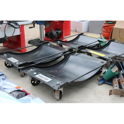 A SET OF FOUR WARRIOR POWER PRODUCTS CAR MOVING TROLLEYS AND TWO AXLE ...