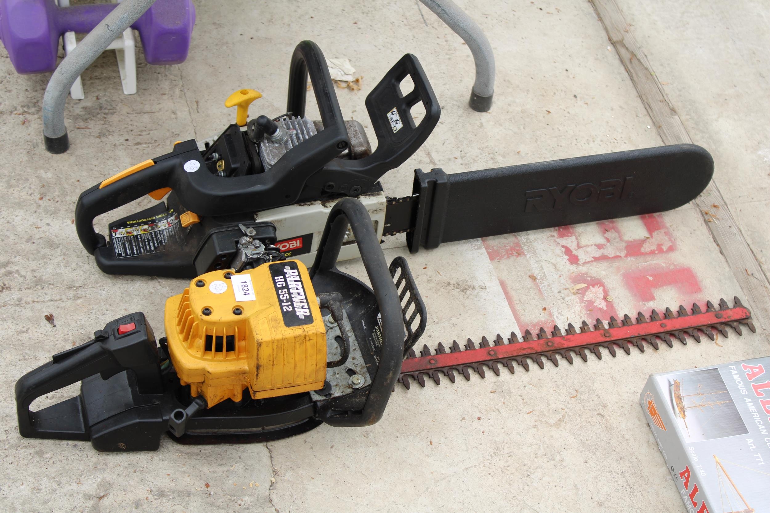 A PARTNER HG55 12 PETROL HEDGE TRIMMER AND A RYOBI PETROL CHAINSAW