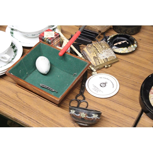 A MIXED LOT OF VINTAGE COLLECTABLE ITEMS TO INCLUDE, TINS, A SCOTTISH ...