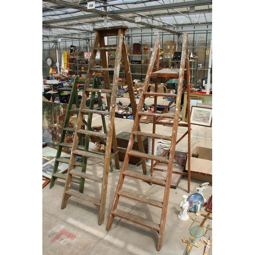 THREE VINTAGE WOODEN STEP LADDERS