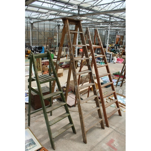 THREE VINTAGE WOODEN STEP LADDERS