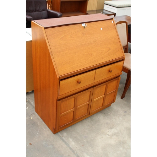 A RETRO TEAK NATHAN BUREAU WITH DRAWER AND CUPBOARDS TO BASE, 33" WIDE