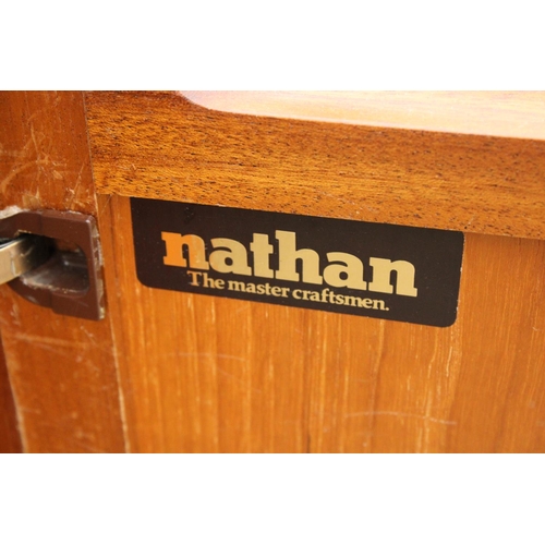 A RETRO TEAK NATHAN BUREAU WITH DRAWER AND CUPBOARDS TO BASE, 33" WIDE
