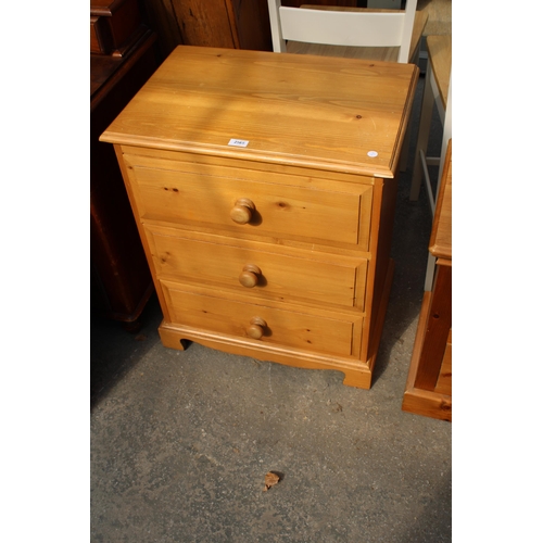A PINE THREE DRAWER CHEST, 24" WIDE