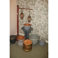 SIX TERRACOTTA POTS,STAND AND LANTERNS ETC. PLUS VAT