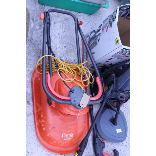 A FLYMO ELECTRIC LAWN MOWER AND AN OZITO ELECTRIC PRESSURE WASHER AND ...