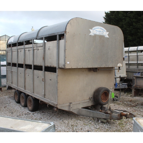 A GRAHAM EDWARDS TRI AXLE LIVESTOCK TRAILER 12' X 6'6" WITH SHEEP DECKS ...