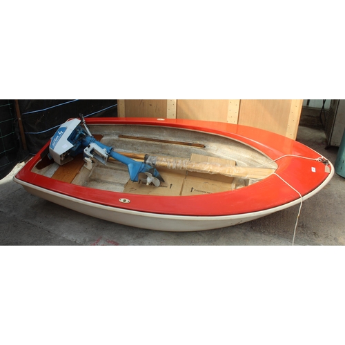 AN 8 FT FIBRE GLASS DINGHY WITH SEA-BEE 4 OUTBOARD MOTOR AND OARS IN ...
