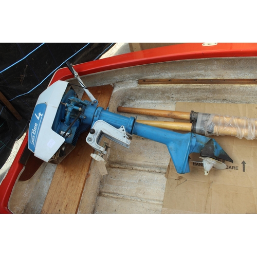 AN 8 FT FIBRE GLASS DINGHY WITH SEA-BEE 4 OUTBOARD MOTOR AND OARS IN ...