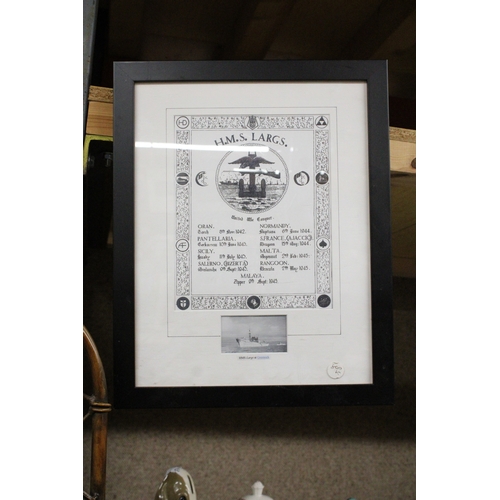 A FRAMED HMS LARGS SCROLLS OF HONOURS DESIGNED BY SID SIMMONS IN 1946 ...