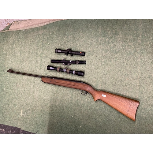 A BSA AIRSPORTER MK 1 UNDERLEVER AIR RIFLE WITH 3 SCOPES