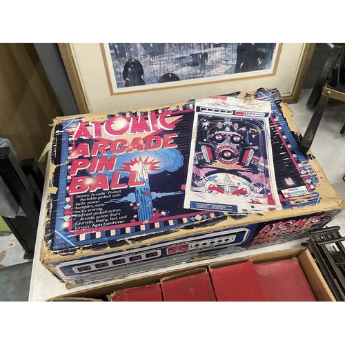 A BOXED ATOMIC ARCADE PIN BALL GAME TOGETHER WITH A COLLECTION OF ...