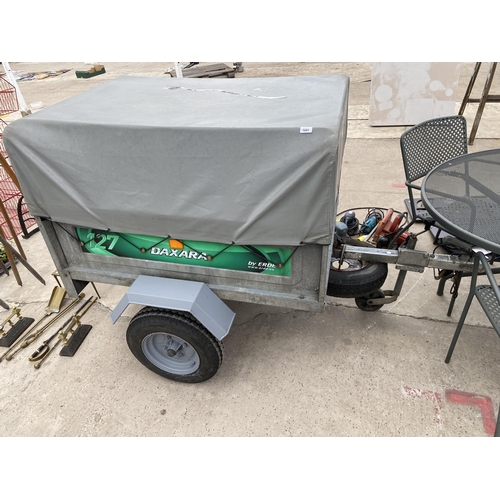 A DAXARA 127 BY ERDE SINGLE AXEL CAR TRAILER WITH COVER AND SPARE WHEEL