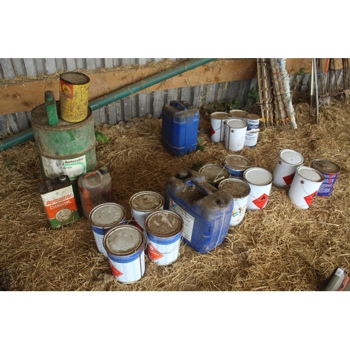 A QUANTITY OF PAINT AND OIL, APPROX. 22 + VAT