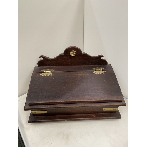TWO VINTAGE WOODEN BOXES WITH BRASS HINGES