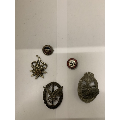 A COLLECTION OF FIVE ASSORTED GERMAN WAR BADGES