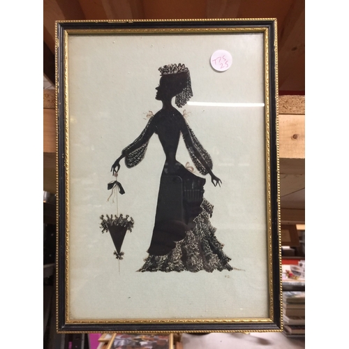 TWO FRAMED HAND PAINTED SILHOUETTES OF LADIES BY PAMELA DICKERSON
