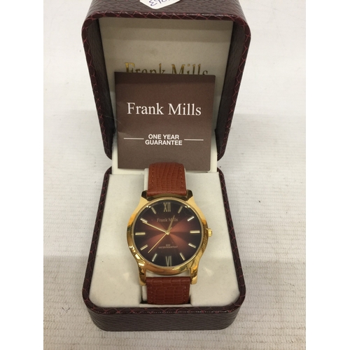 A FRANK MILLS WATCH IN ORIGINAL BOX WITH PAPERWORK - VENDOR STATES ...