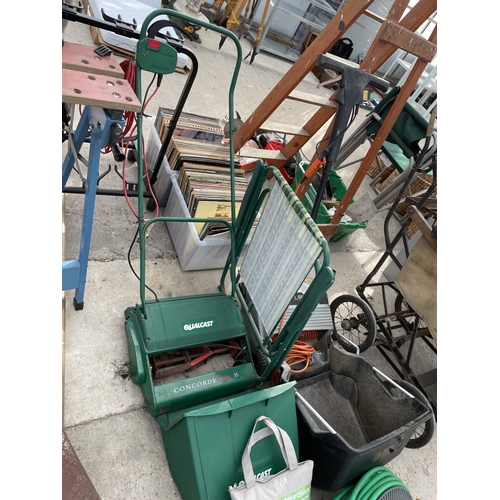AN ASSORTMENT OF GARDEN TOOLS TO INCLUDE S ELECTRIC QUALCAST LAWNMOWER ...